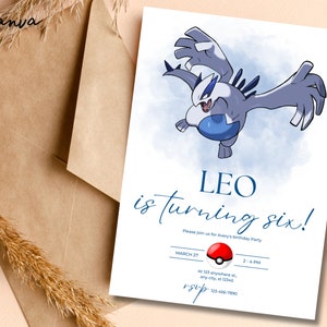 Editable Lugia Pokemon Birthday Invitation Template, Printable Birthday ...