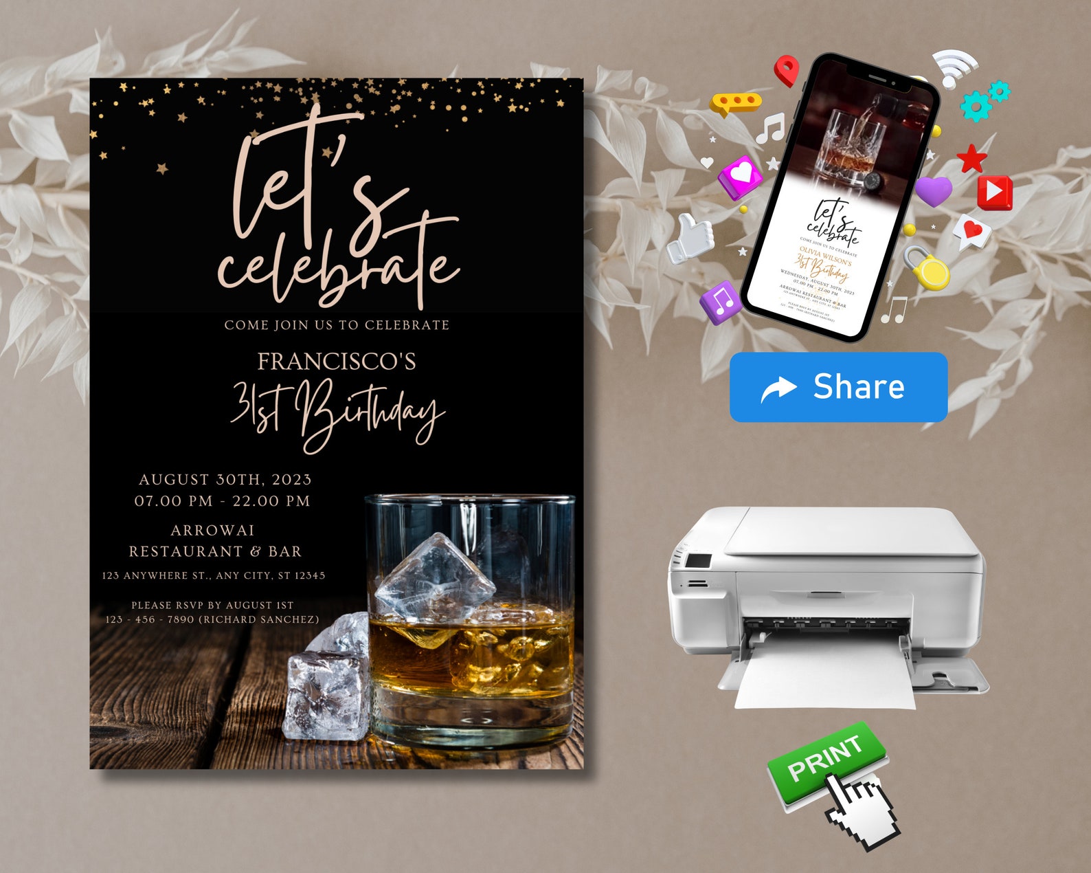 Whiskey Birthday Party Invitation: Editable Video Template (digital ...
