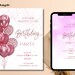Editable Birthday Party Digital Invitation, Text Invitation Pink ...