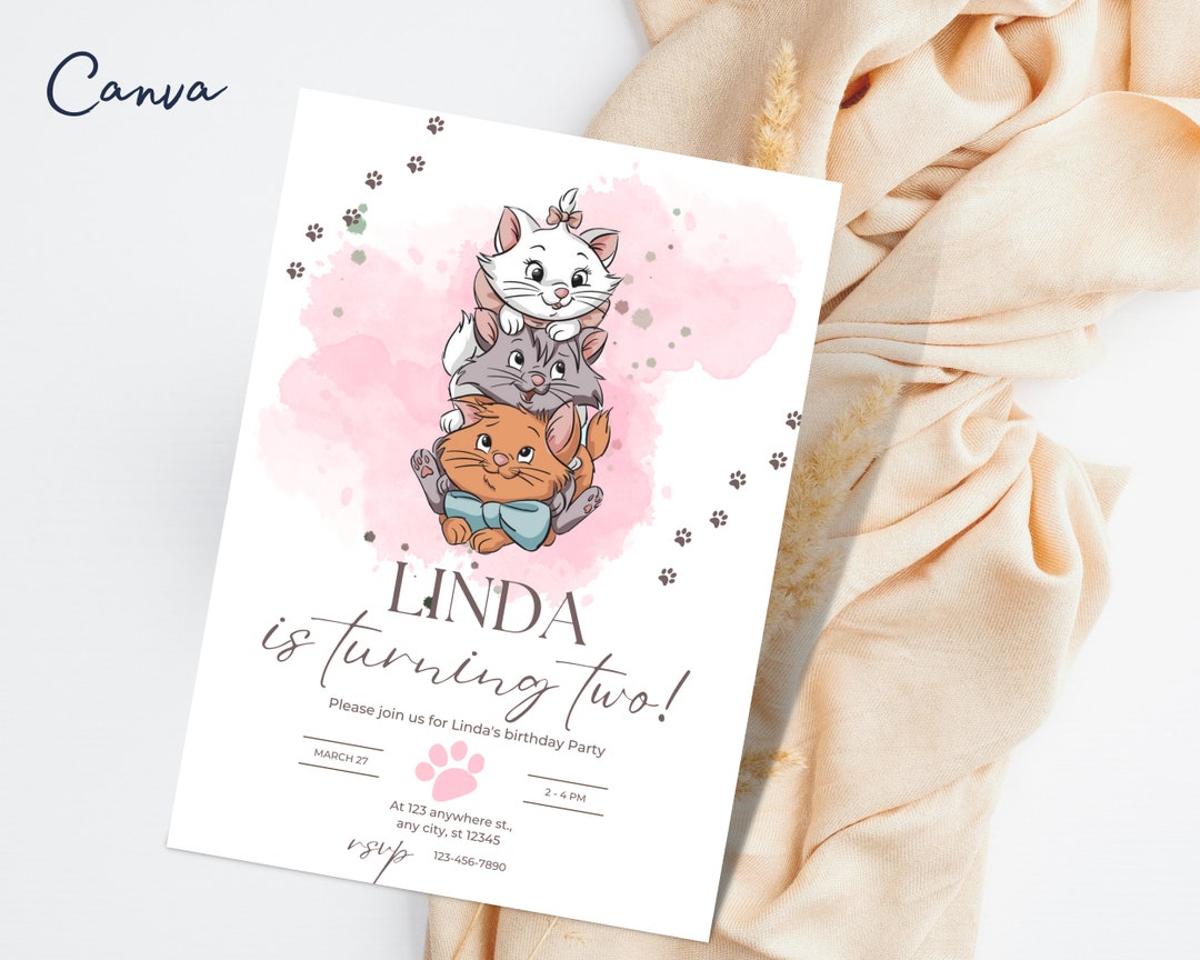 Cats Birthday Party Invitation Template, Kitty Birthday Invitation ...