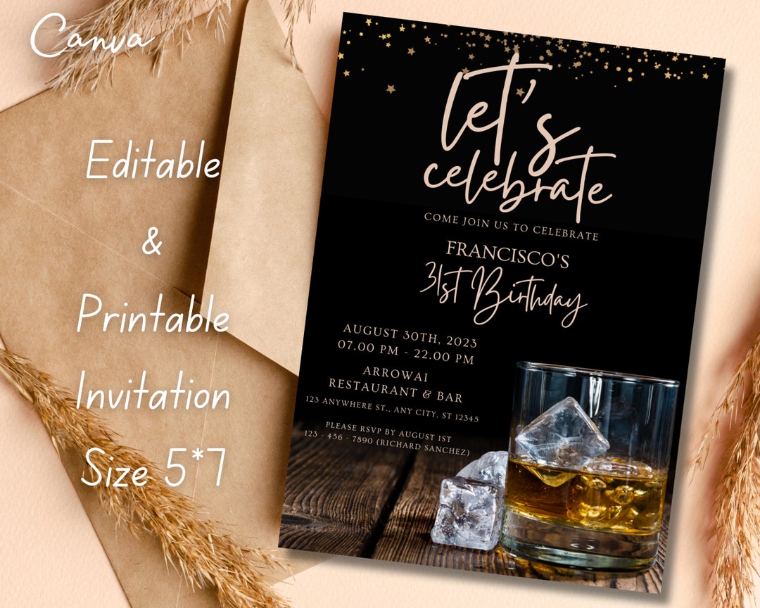 Whiskey Birthday Party Invitation: Editable Video Template (digital ...