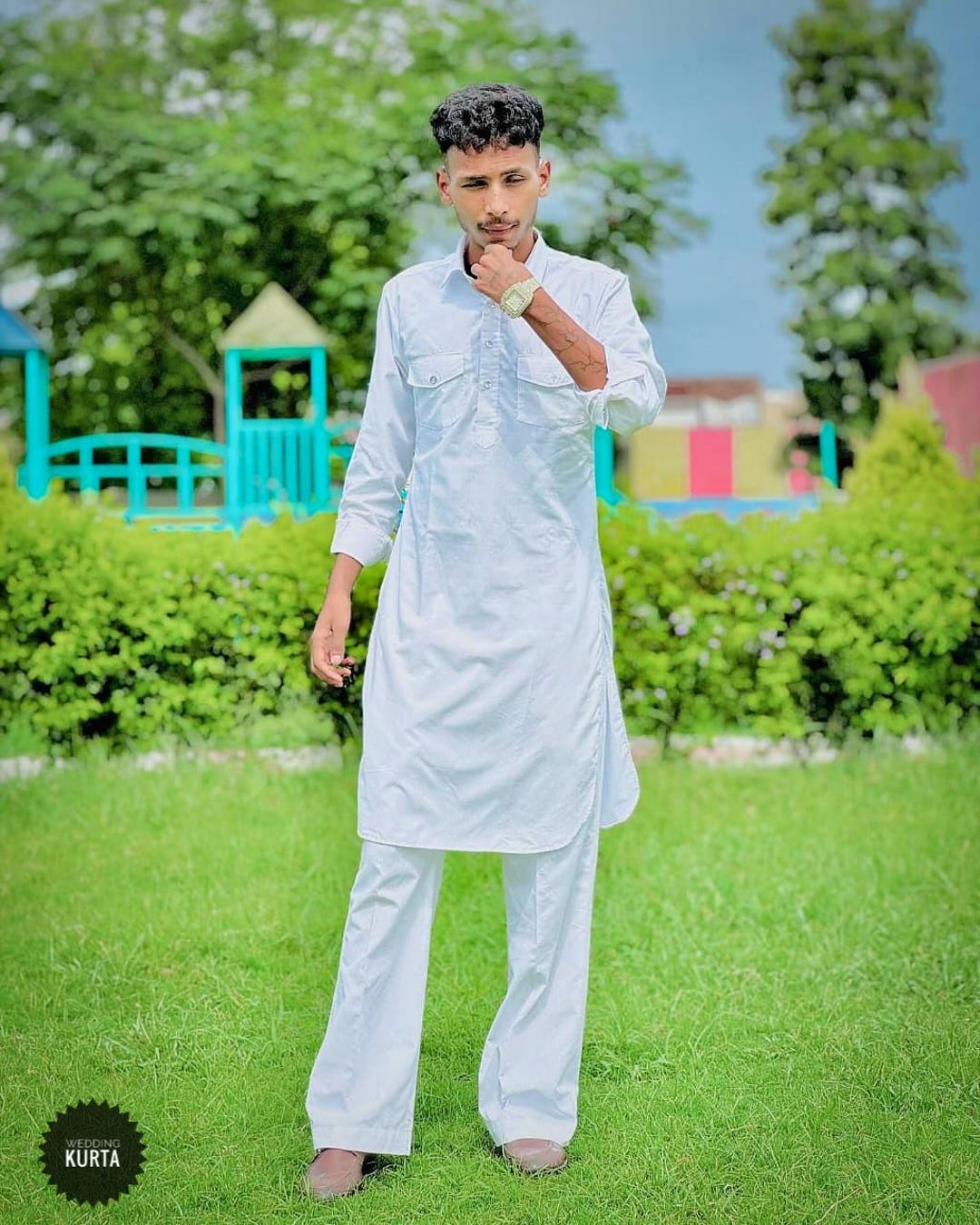 Men's White Pathani Long Kurta With White Pant, Long Shirt Kurta, Two ...
