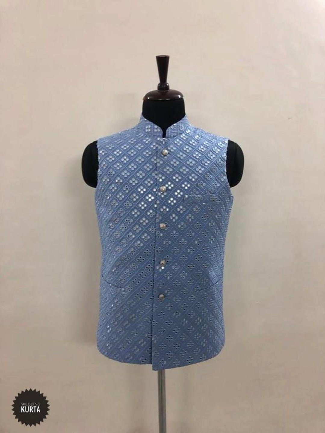 Men's Sky Blue Modi Vest: Slim Fit Indian Jacket - Etsy