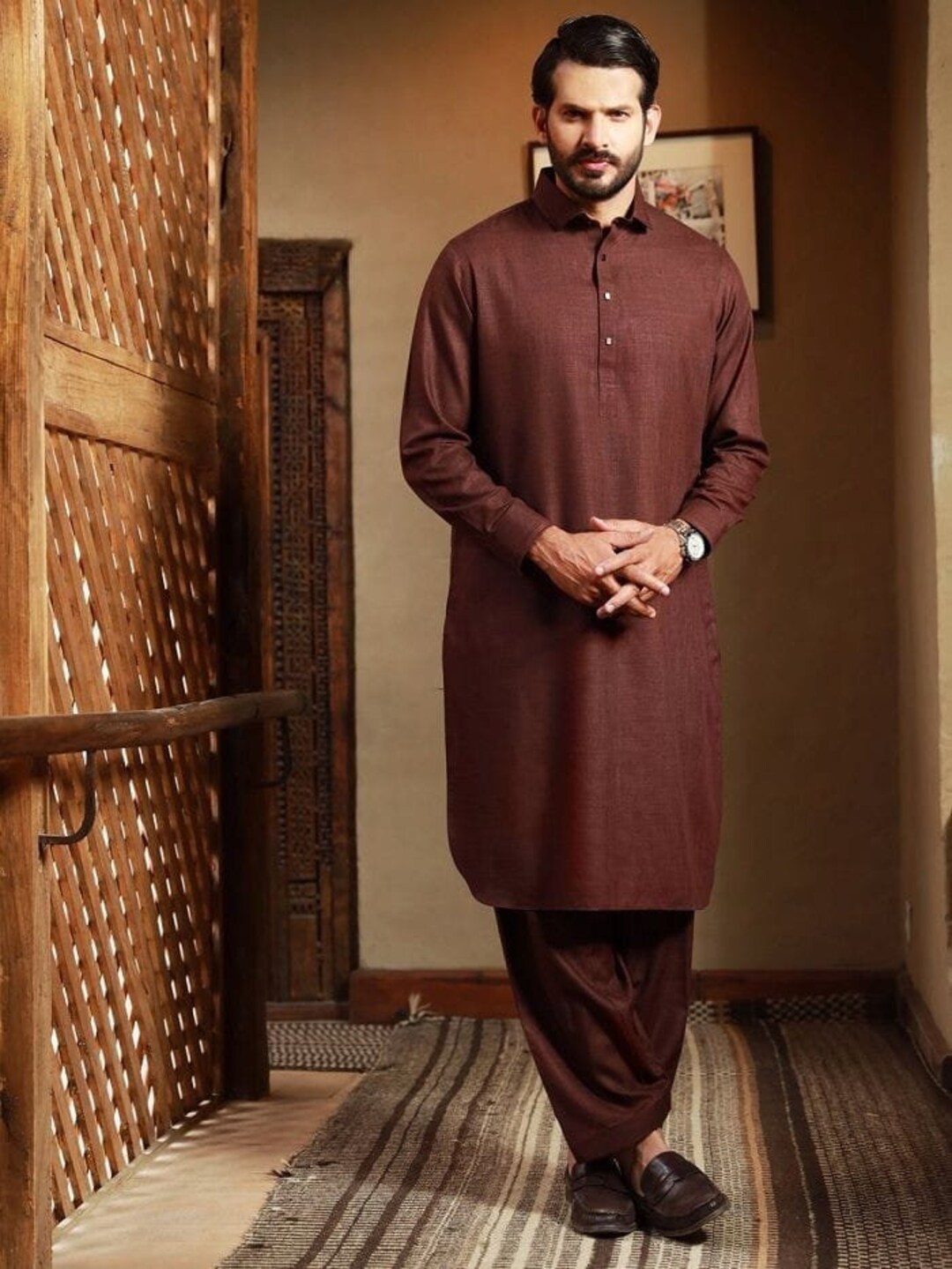 Handmade Brown Cotton Shalwar Kameez: Pakistani Men's Suit - Etsy