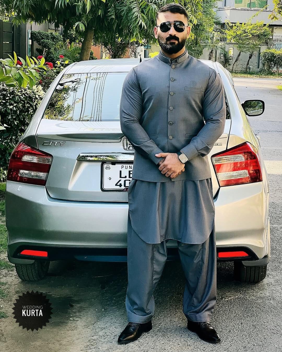 Men's Gray Shalwar Kameez With Gray Waistcoat | Indian Pakistani Kameez ...
