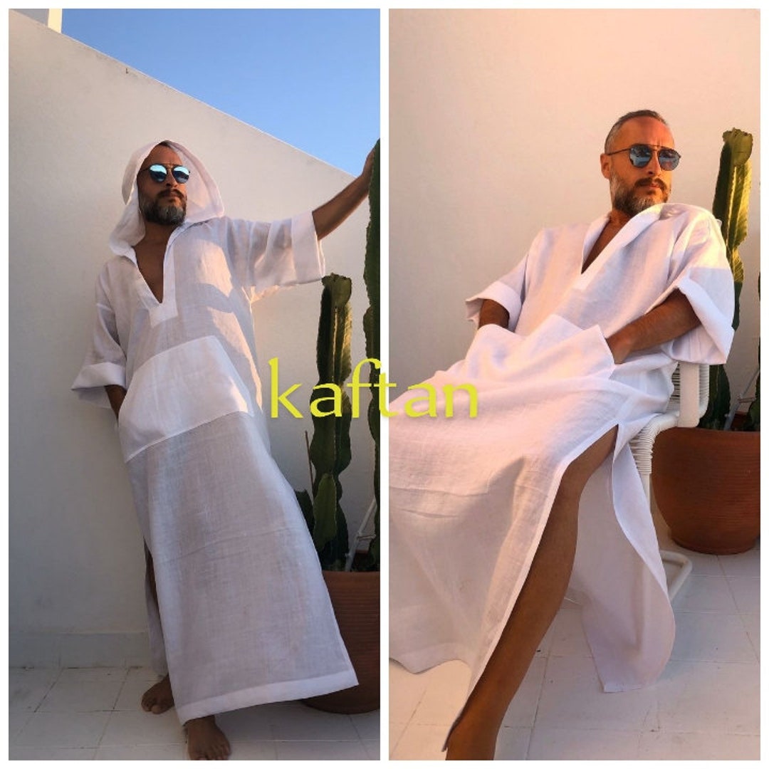 Mens Linen Hooded Kaftan / Greek Style Linen / Kaftan for Men Linen ...