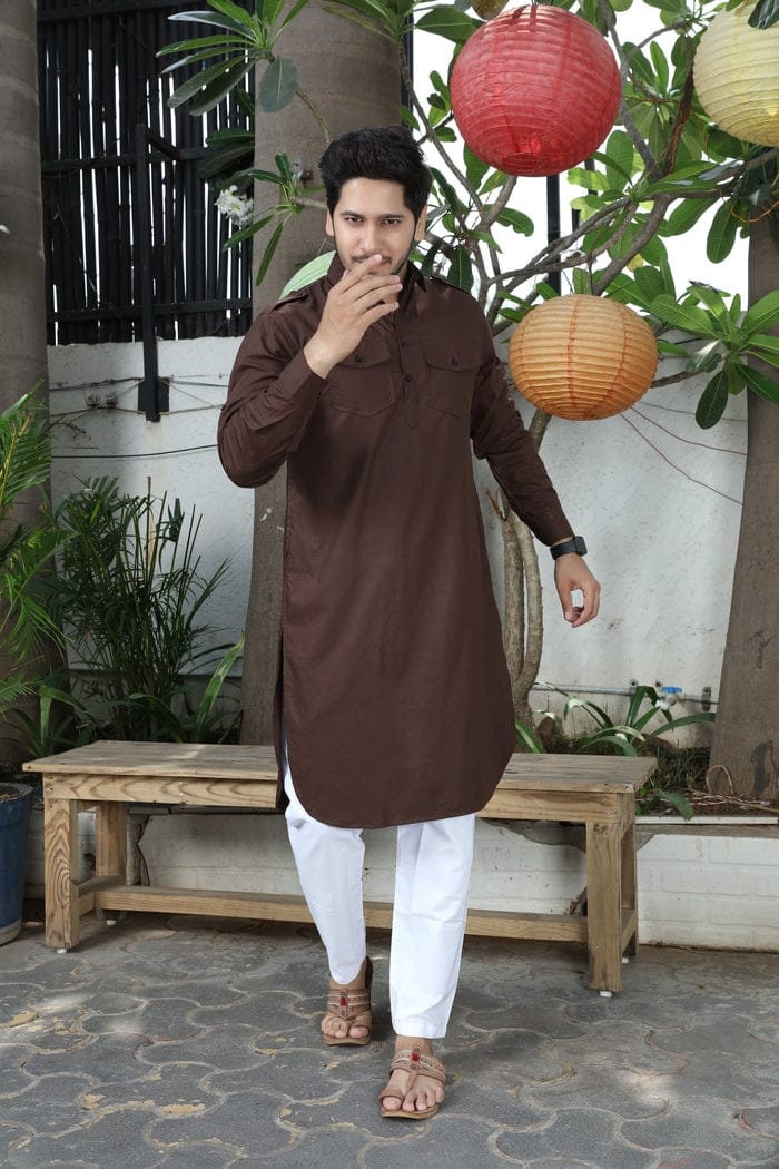Eid Pathani Kurta Pajama, Brown and White Pathani Kurta With Salwar ...