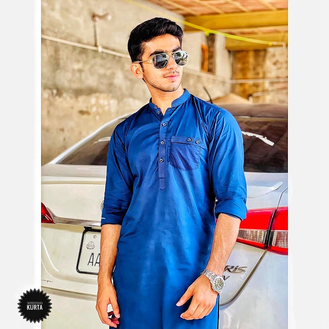 Royal Blue Geeza Cottan Kurta | Side Pocket Button Kurta | Men's Top ...