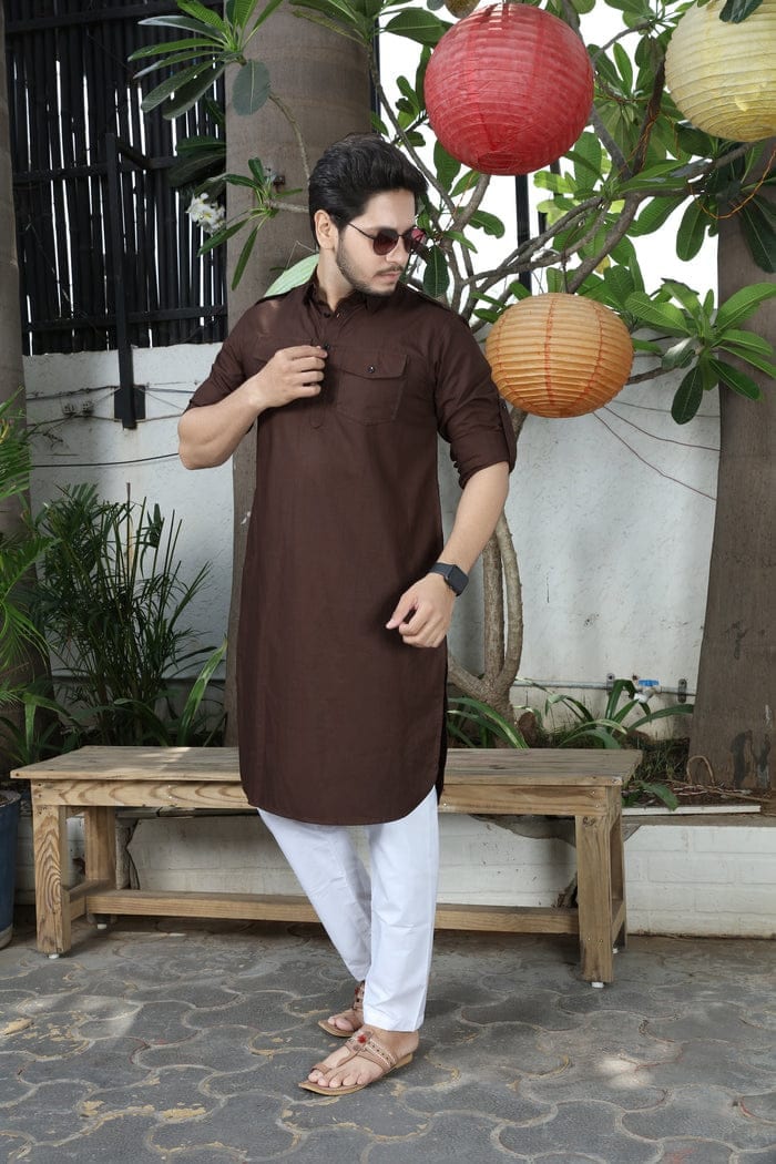 Eid Pathani Kurta Pajama, Brown and White Pathani Kurta With Salwar ...