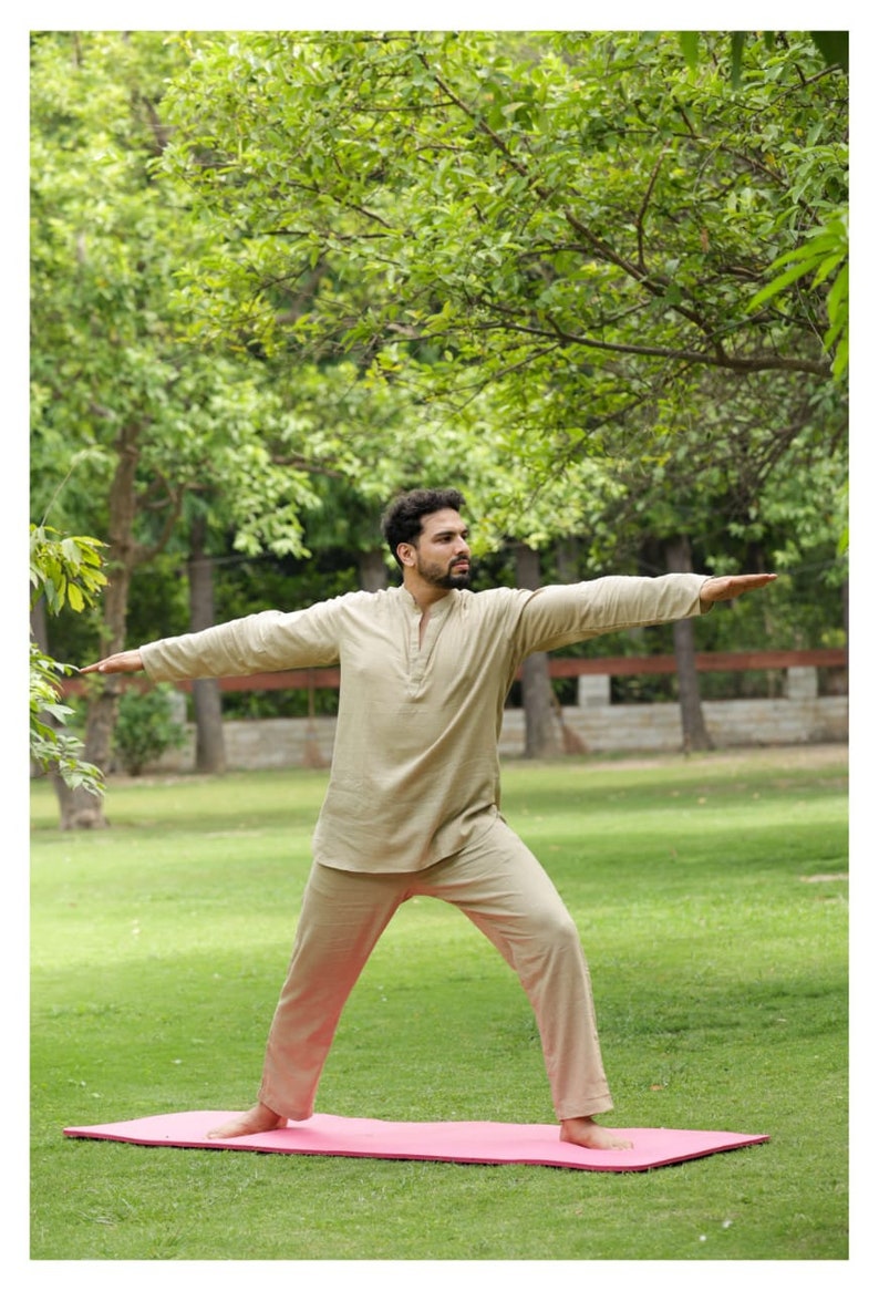 Men's Indian Yoga Kurta Pajama/olive Green Cotton Linen Yoga Kurta ...