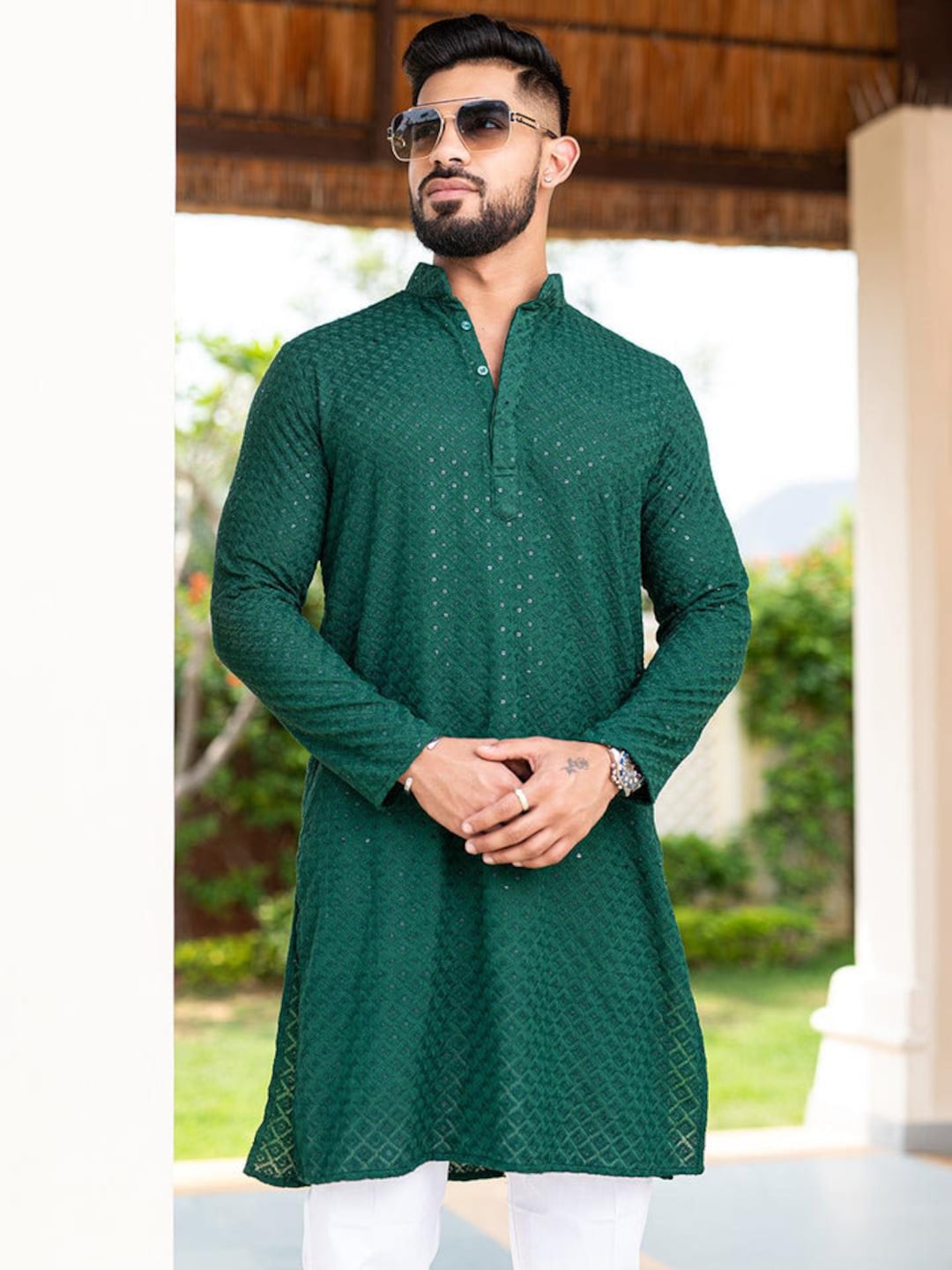 Men Pure Mirror DESIGN Embroidery Sequence Work Kurta Pyjama ...