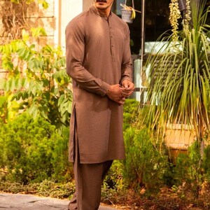 Men Pathani Suit Two Piece Brown Wool Men's Suit for Wedding Engagement ...