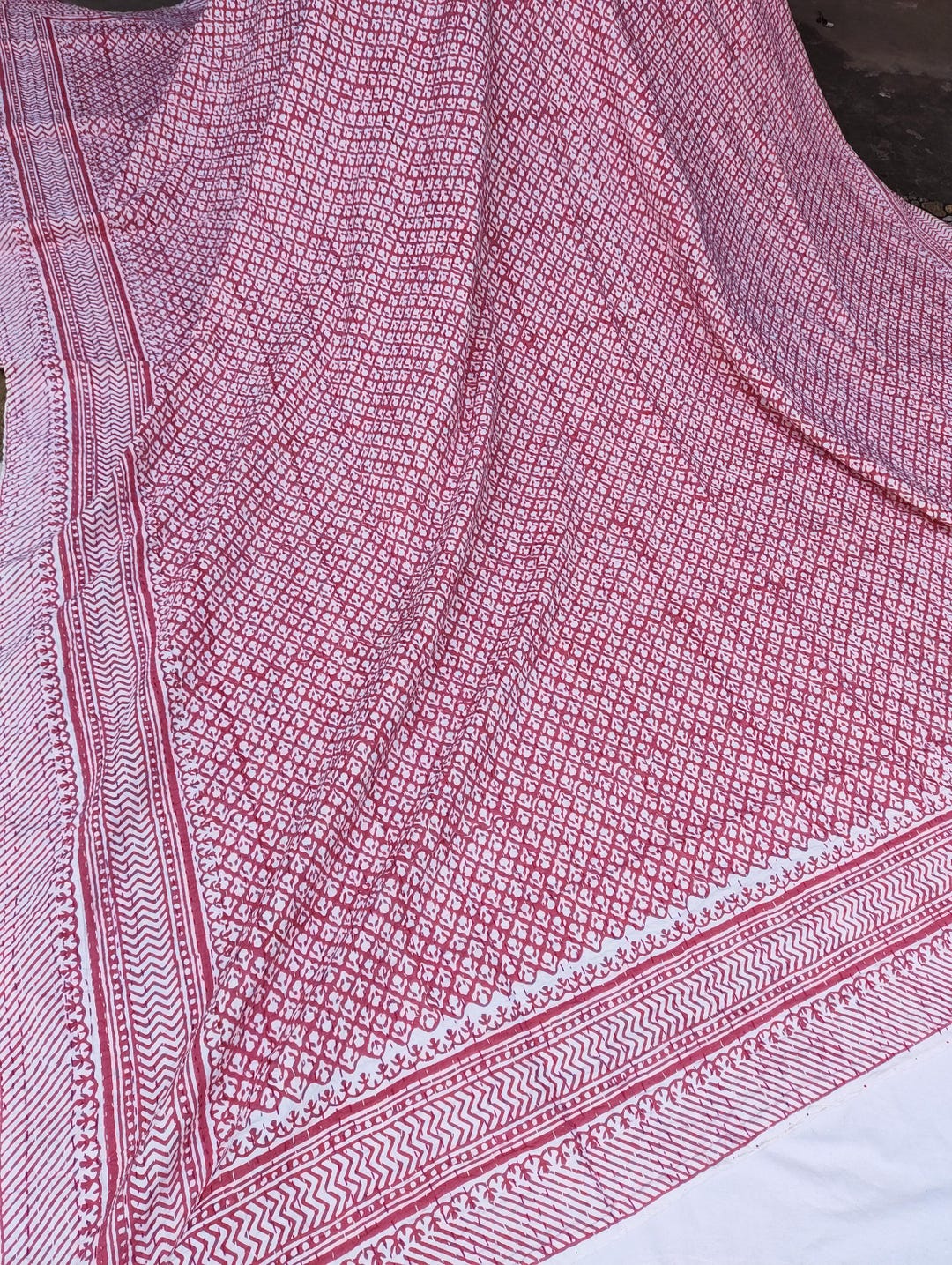 Pink Floral Kantha Quilt Handmade Kantha Crafts Bedcover Queen Size - Etsy