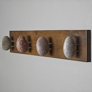 Beach Stone Wall Hook Rack, Coat Rack With 4 Natural Coastal Pebble ...