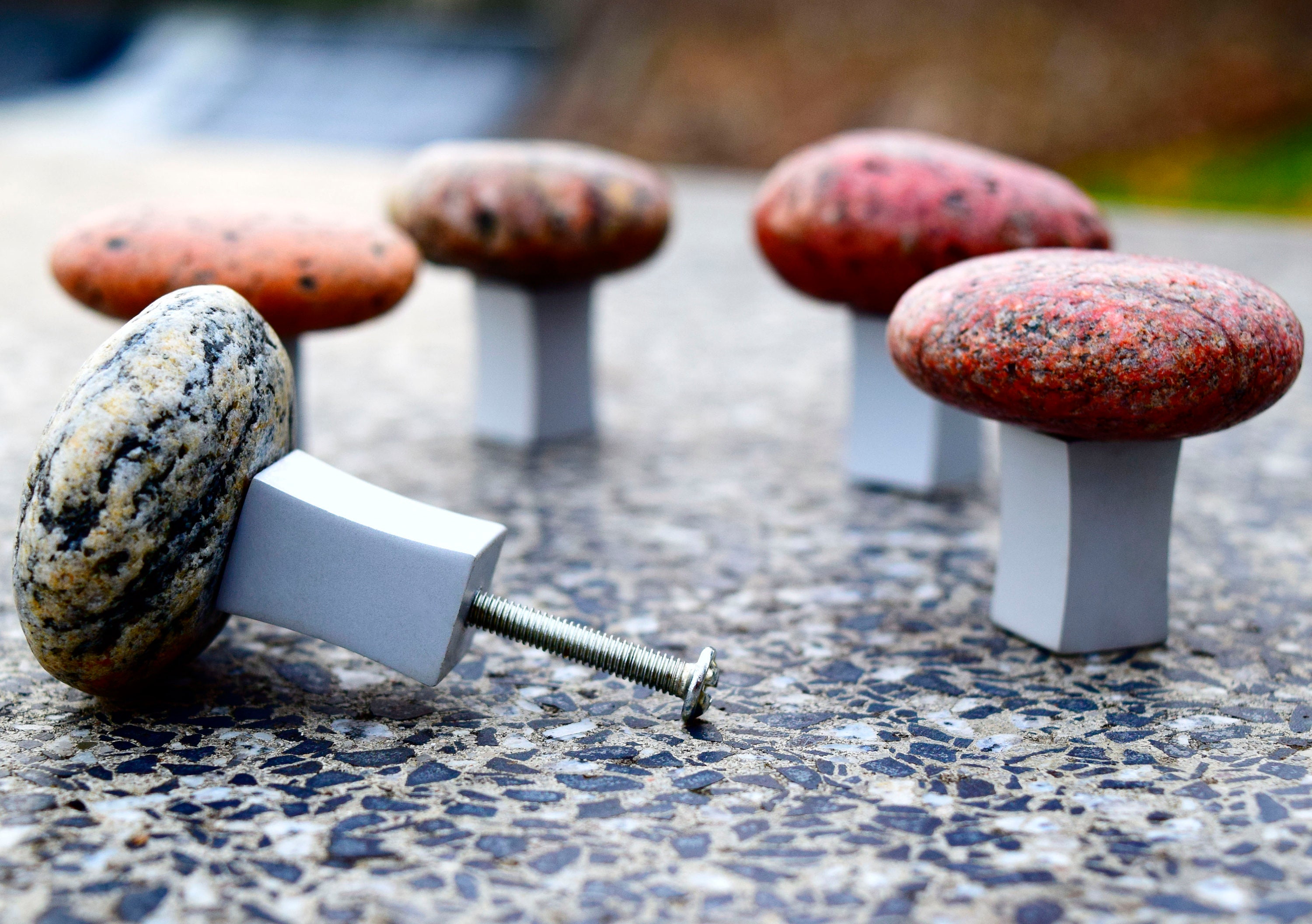 Beach Pebble Stone Knobs, Kitchen and Bathroom Handles, Sea Stone Cabinet Handle. Marble Granite ...