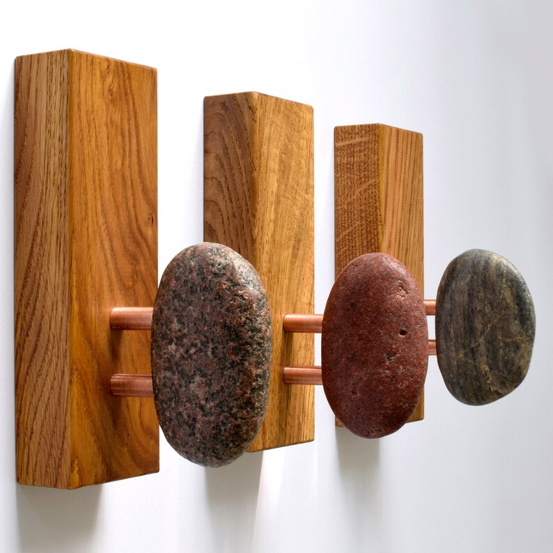 3 Pcs Stone Hangers, Coat Rack With Natural Beach STONES, Rock Towel ...
