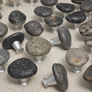 Natural Beach Stone Drawer Knobs, Unique Stone Knobs for Cabinets, Coastal Chic Furniture ...