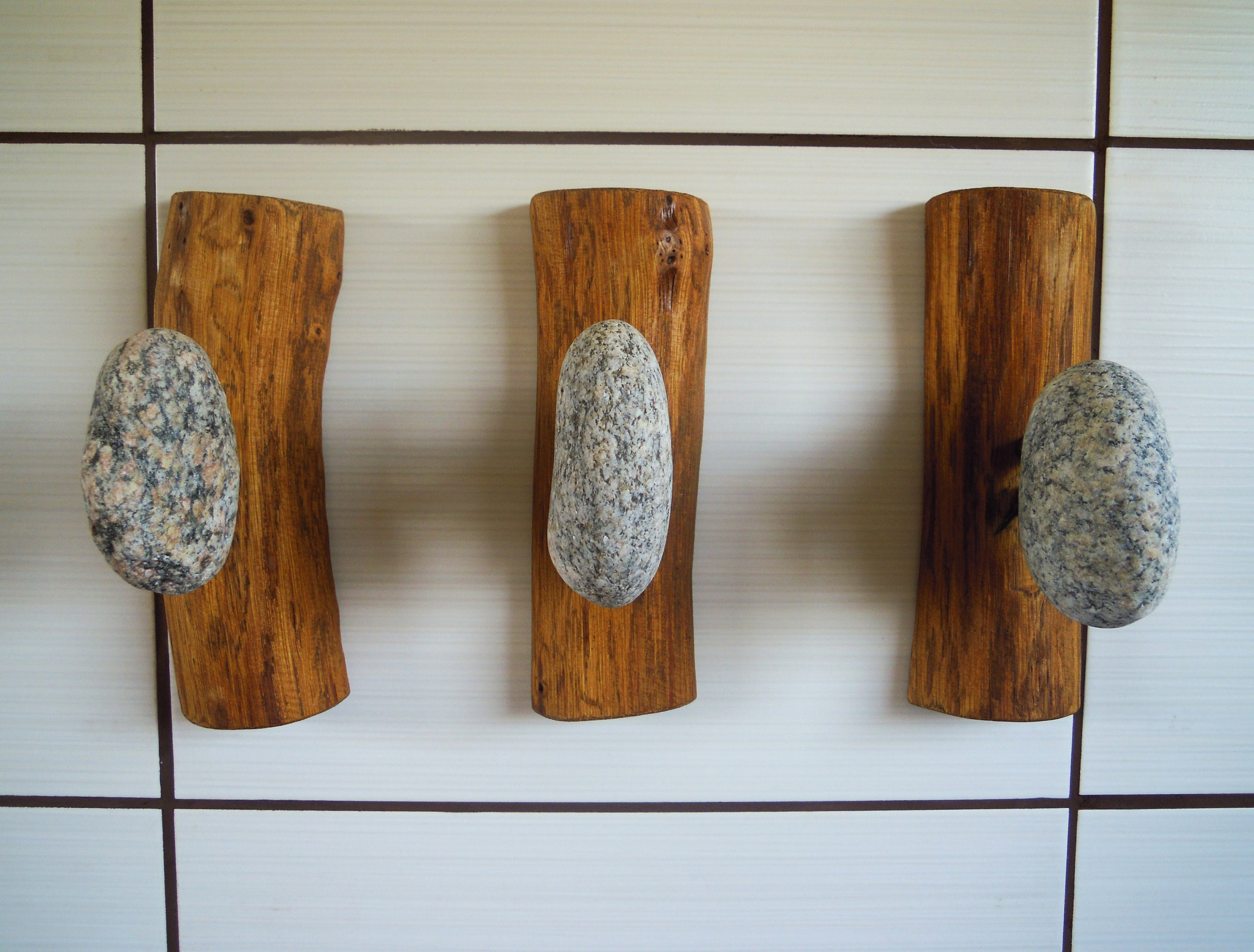 3 Pcs Stone Hangers, Coat Rack With Natural Beach STONES, Rock Towel ...