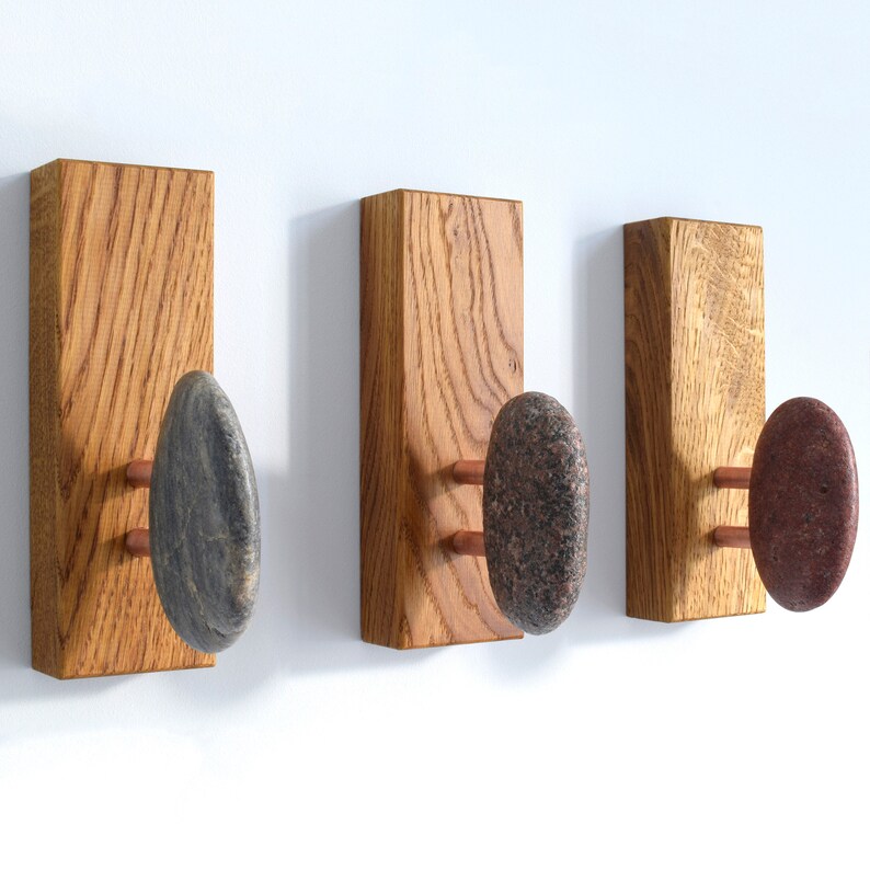 3 Pcs Stone Hangers, Coat Rack With Natural Beach STONES, Rock Towel ...