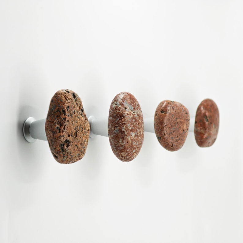 3 Stone Wall Hooks, Set of Beach Pebble Towel Holders, Coastal Bathroom ...