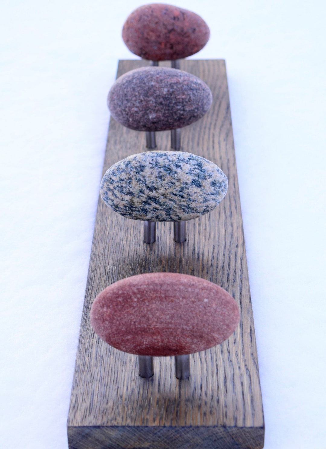 Beach Stone Wall Hook Rack, Coat Rack With 4 Natural Coastal Pebble ...