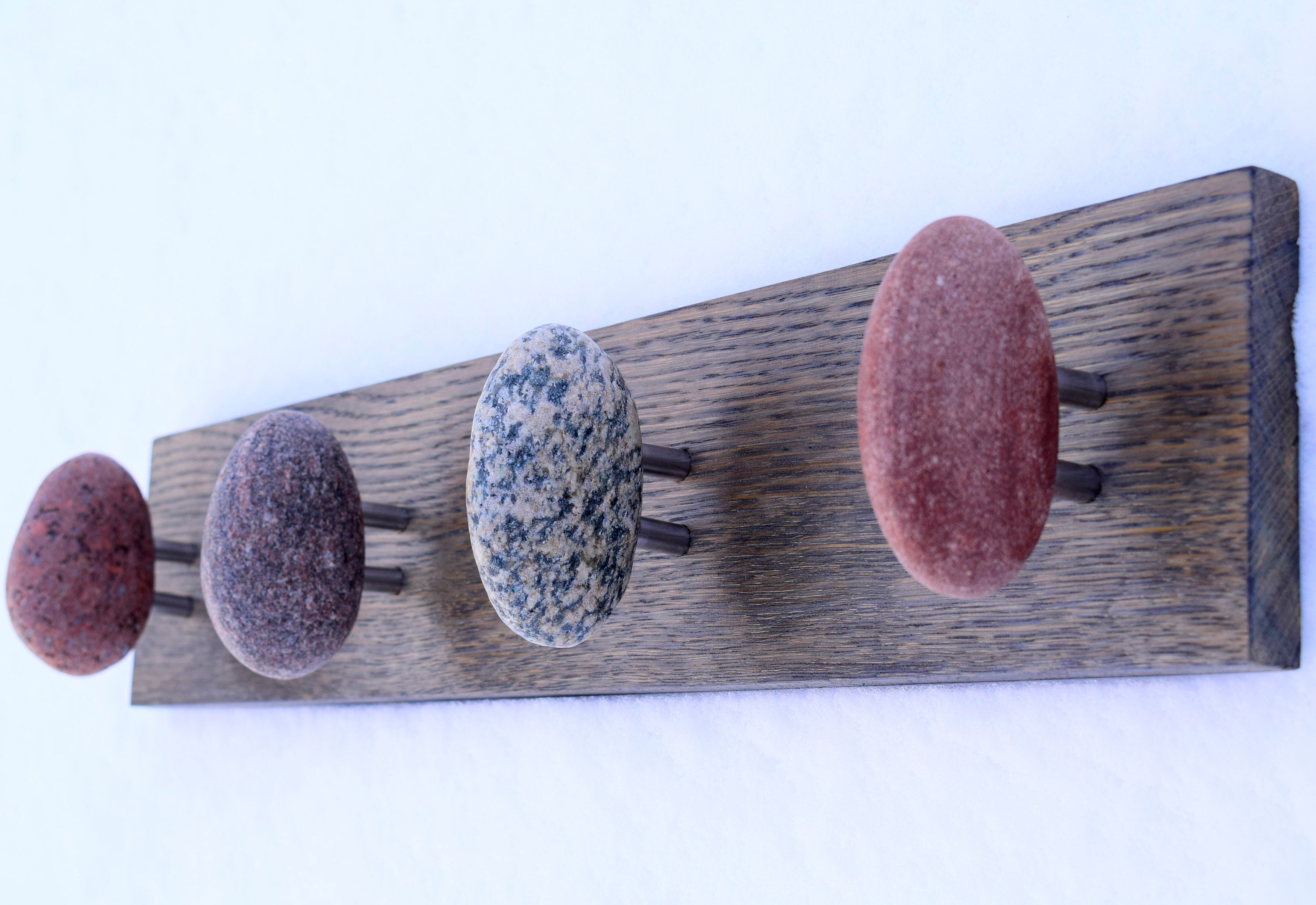 Beach Stone Wall Hook Rack, Coat Rack With 4 Natural Coastal Pebble ...