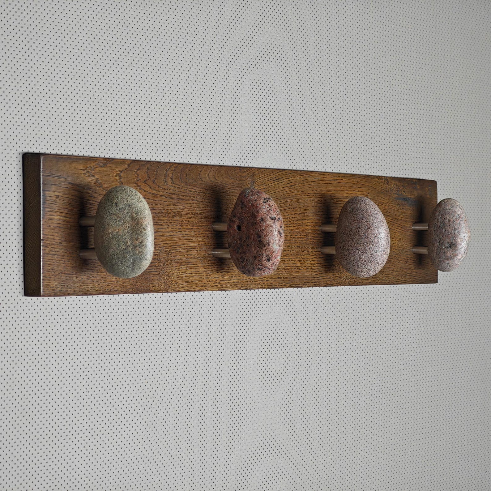Beach Stone Wall Hook Rack, Coat Rack With 4 Natural Coastal Pebble ...