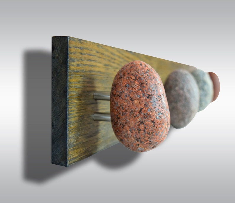 Beach Stone Wall Hook Rack, Coat Rack With 4 Natural Coastal Pebble ...