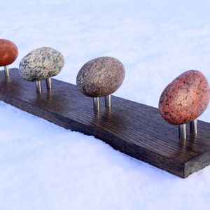 Beach Stone Wall Hook Rack, Coat Rack With 4 Natural Coastal Pebble ...
