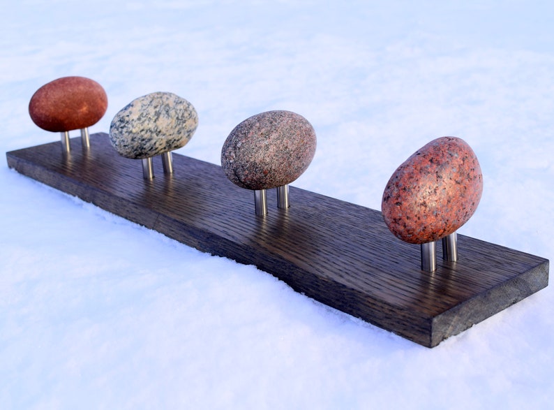 Beach Stone Wall Hook Rack, Coat Rack With 4 Natural Coastal Pebble ...