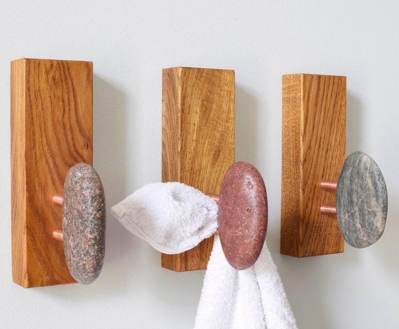 3 Pcs Stone Hangers, Coat Rack With Natural Beach STONES, Rock Towel ...