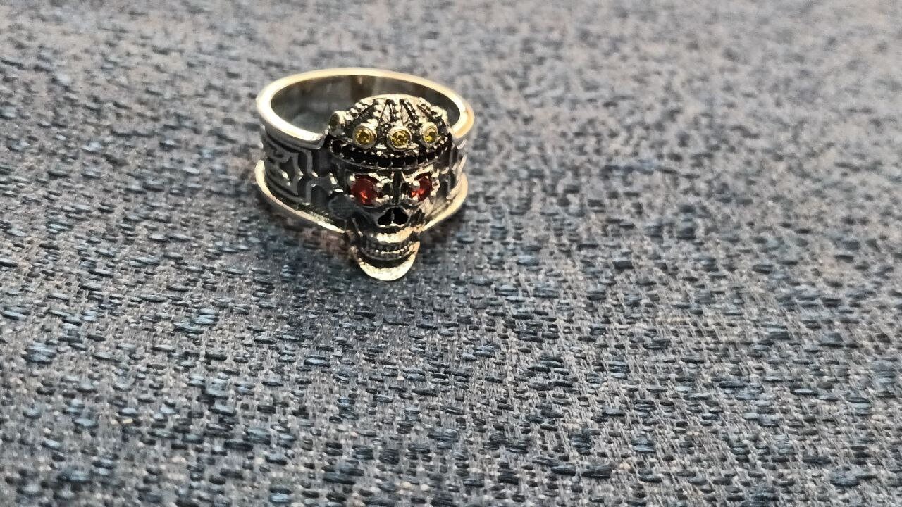 King Skull With Crown Gothic Mens Ring in Sterling Silver, Cool Biker ...