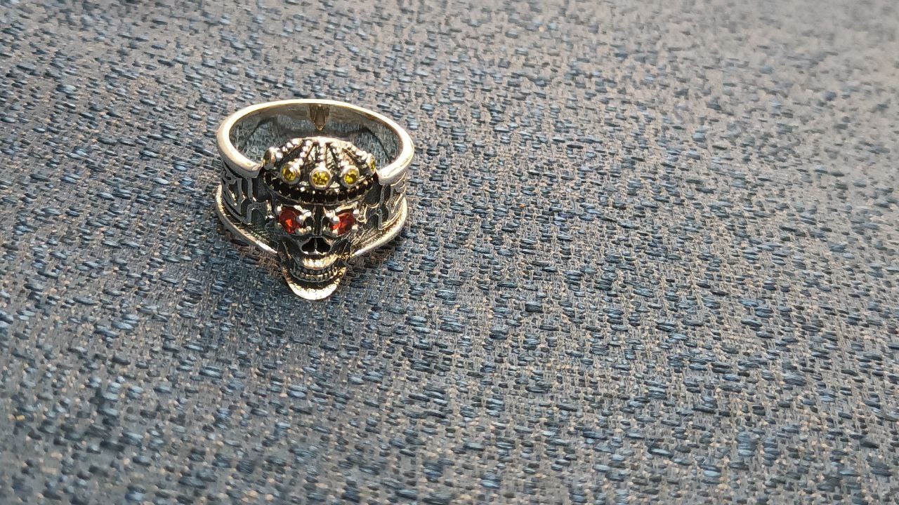 King Skull With Crown Gothic Mens Ring in Sterling Silver, Cool Biker ...