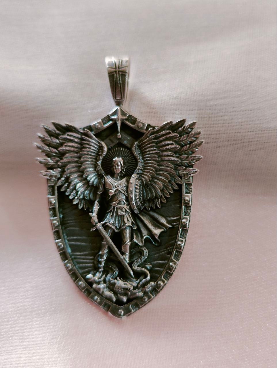 St Michael Archangel Shield Necklace, Saint Michael Archangel Pendant for Christian, Oxidized ...