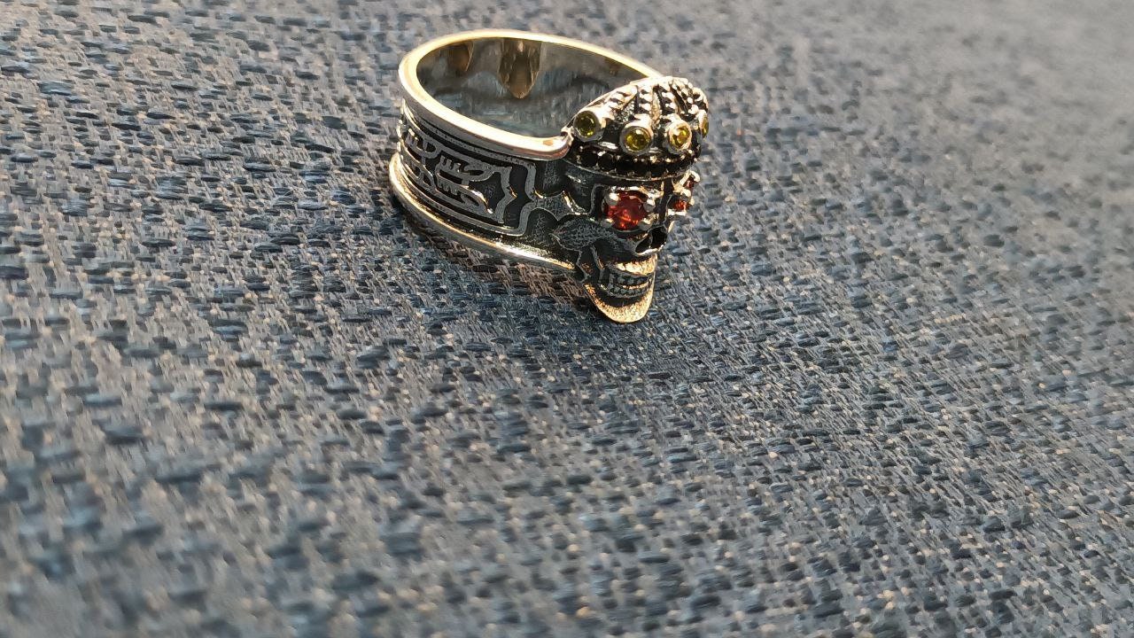 King Skull With Crown Gothic Mens Ring in Sterling Silver, Cool Biker ...