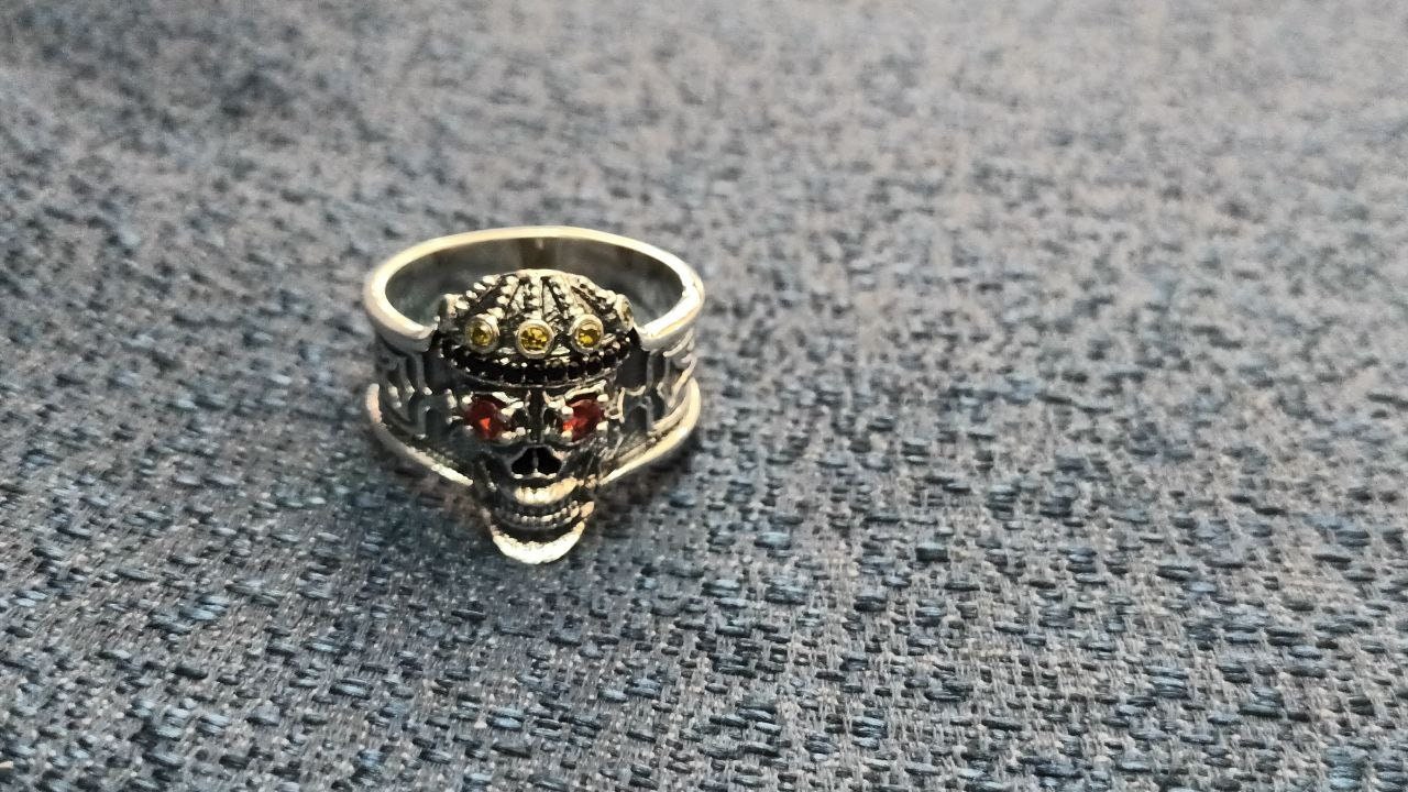 King Skull With Crown Gothic Mens Ring in Sterling Silver, Cool Biker ...