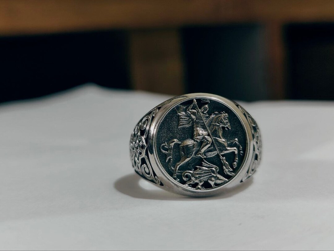 St George and the Dragon Ring 925K Silver Saint George of - Etsy