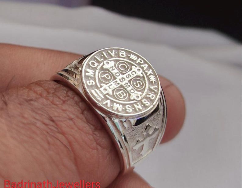 Sterling Silver St. Benedict Medal Ring: Catholic Signet Cross - Etsy