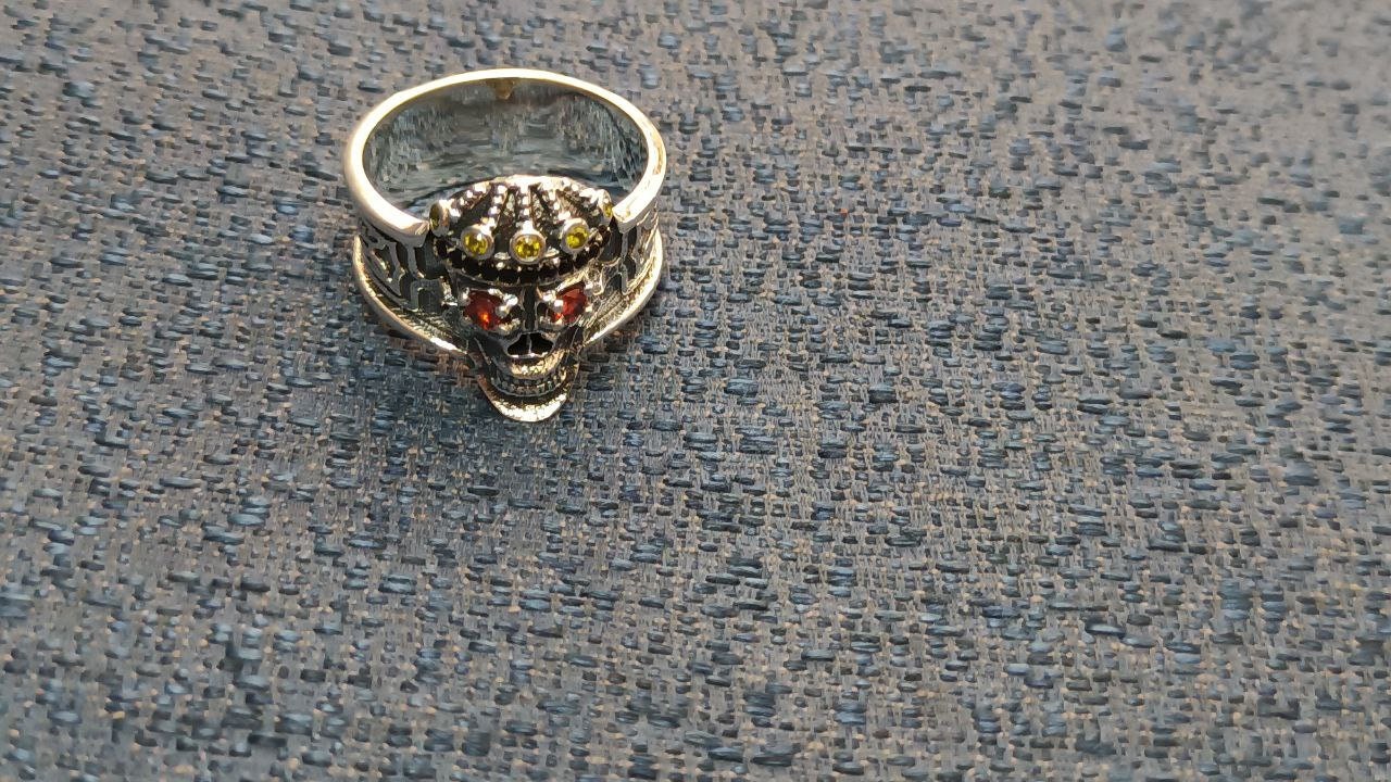 King Skull With Crown Gothic Mens Ring in Sterling Silver, Cool Biker ...