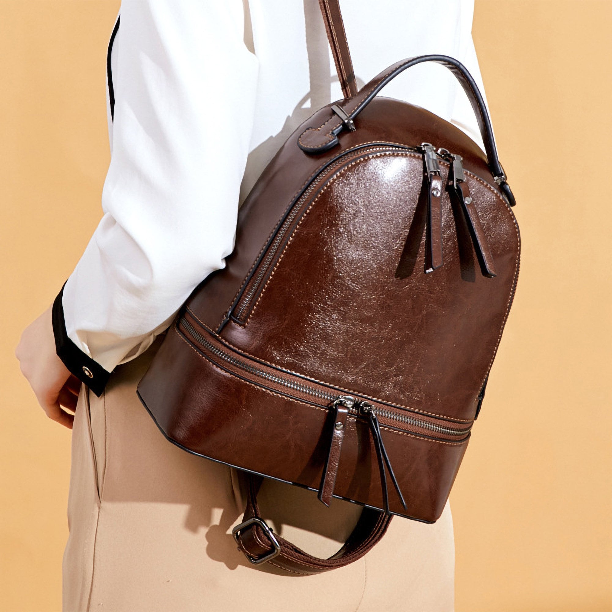Handmade Leather Backpack With Multiple Compartments and Soft Handle ...