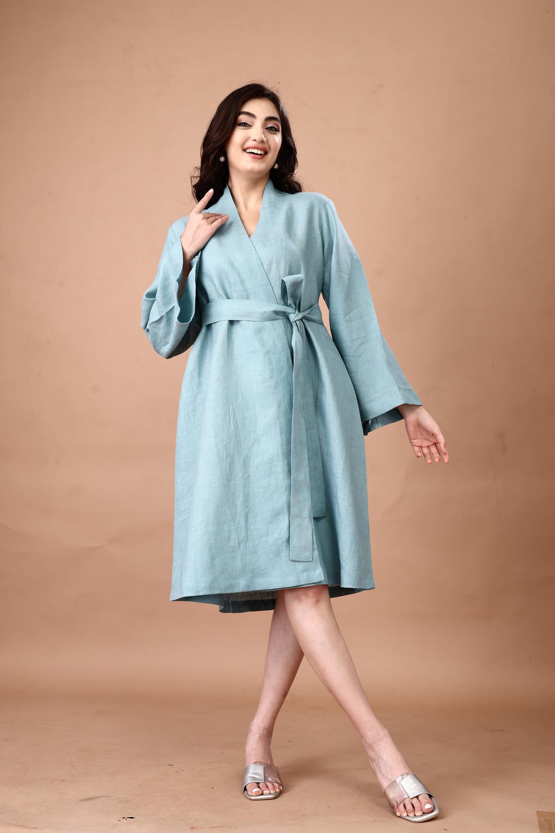 Robe With Pockets, Dressing Robe, Linen Kimono Robe, Linen Bath Robe ...