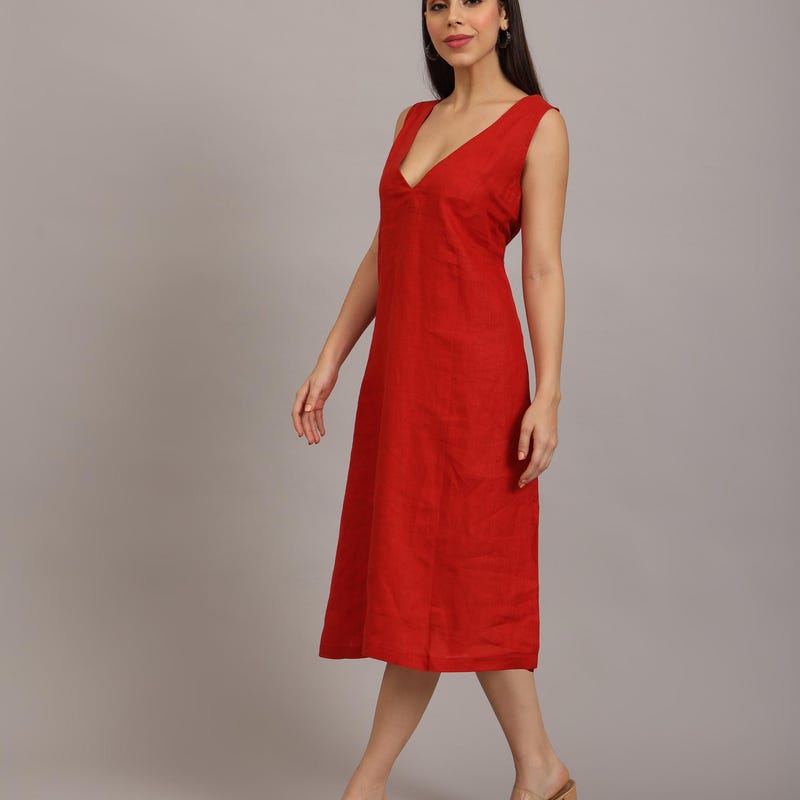 Red Linen Dress - Etsy