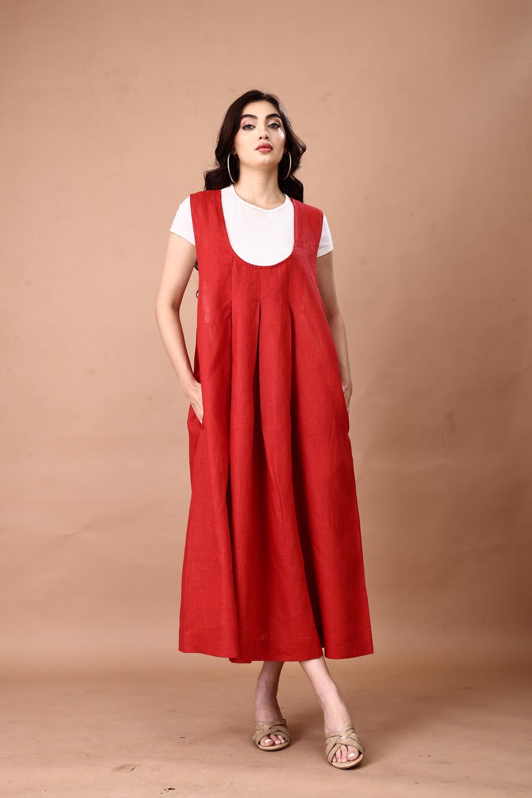 Plus Size Dress, Pinafore Apron, Linen Pinafore Dress With Pockets ...