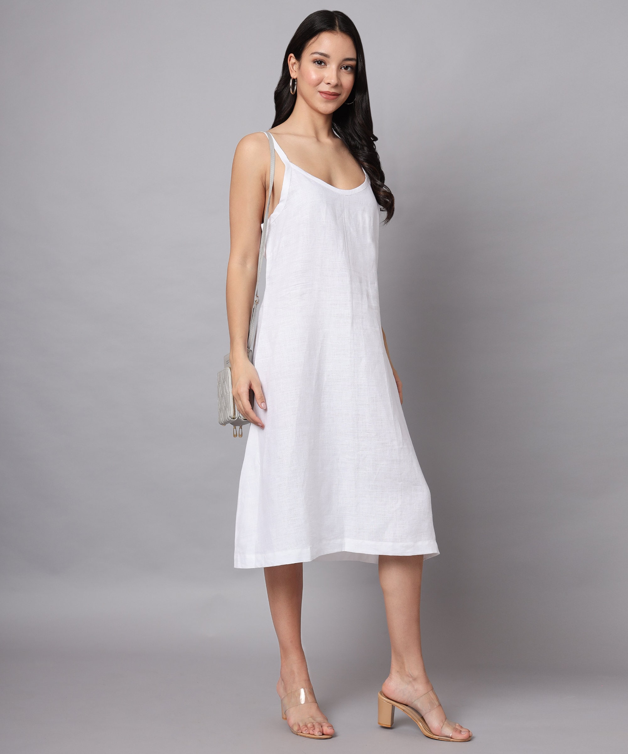 Linen Slip Dress, Linen Midi Dress With Straps, Soft Linen Sleep Dress ...