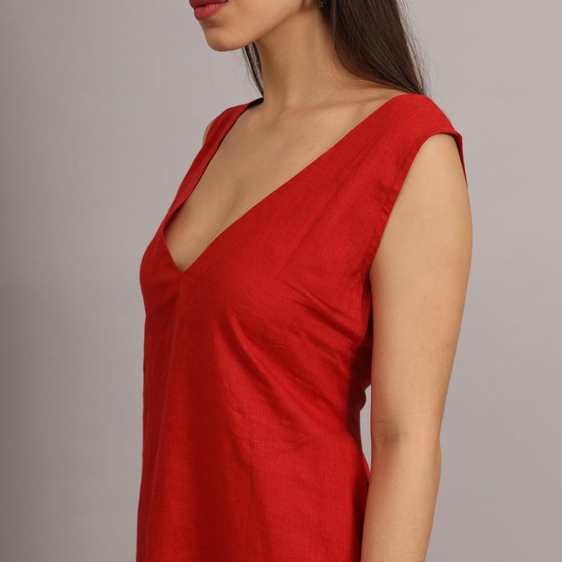 Red Linen Dress - Etsy