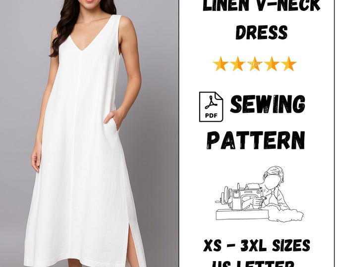 V Neck Sleeveless Midi Dress - PDF Sewing Pattern, Summer Dress Pattern ...