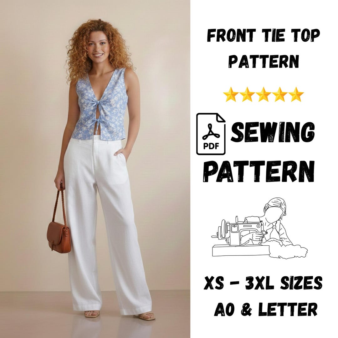 Sleeveless Front Tie Top Sewing Pattern- PDF, XS-3XL Sizes, A0 & Letter ...