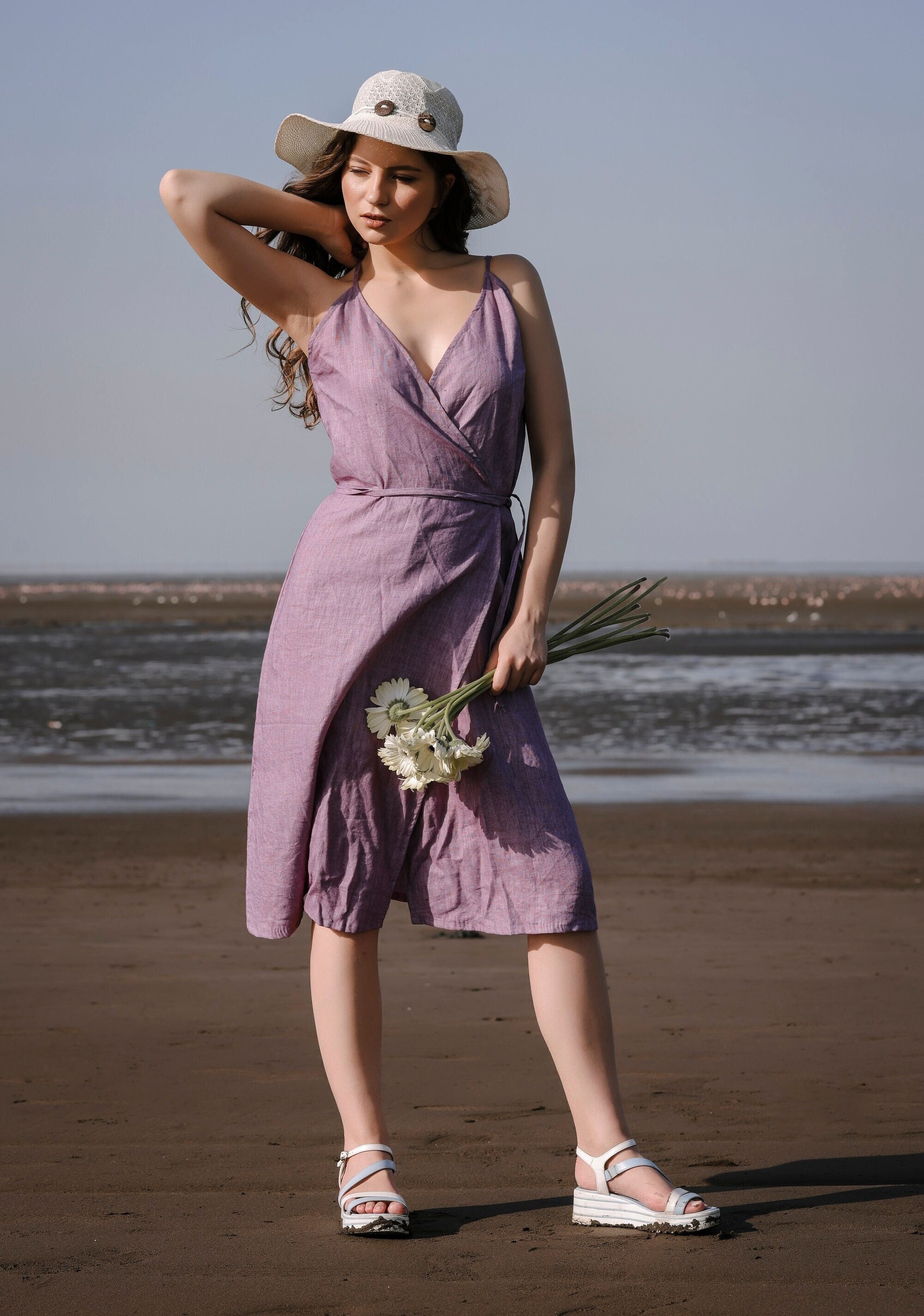 Linen Wrap Dress, Linen Spaghetti Strap Dress, Summer Linen Dress ...