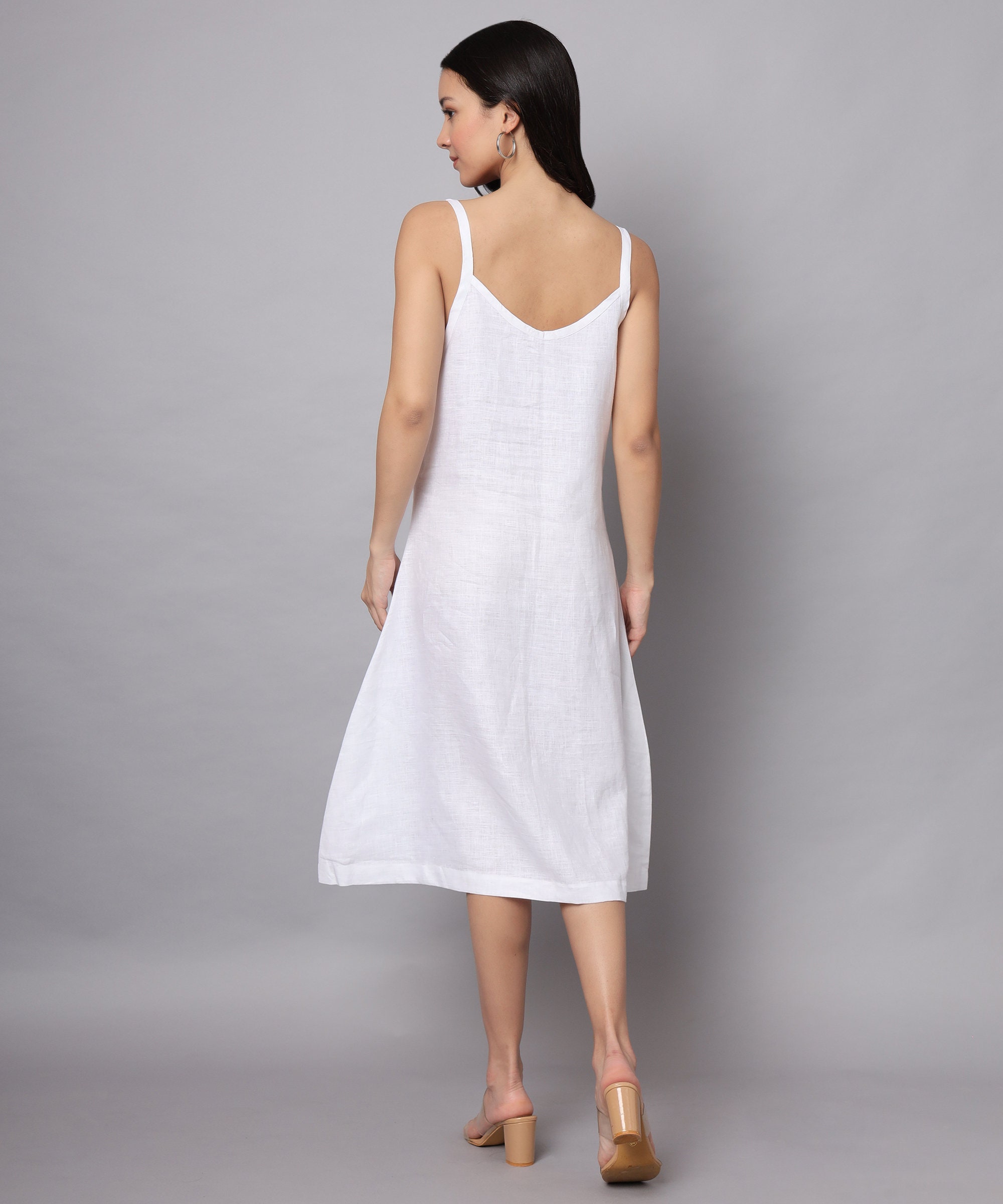 Linen Slip Dress, Linen Midi Dress With Straps, Soft Linen Sleep Dress ...