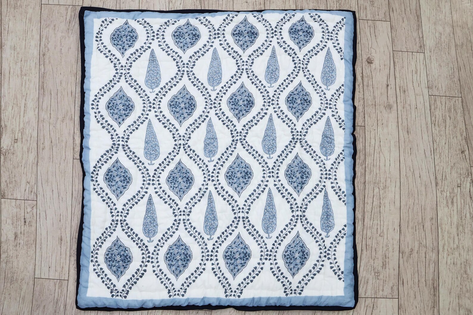 Block Printed Quilted Throw Blanket 100% Cotton Quilt, Cover for Couch ...